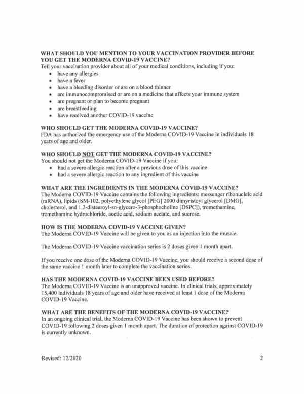 Moderna Fact Sheet for Recipients and Caregivers |Lakeview Methodist ...